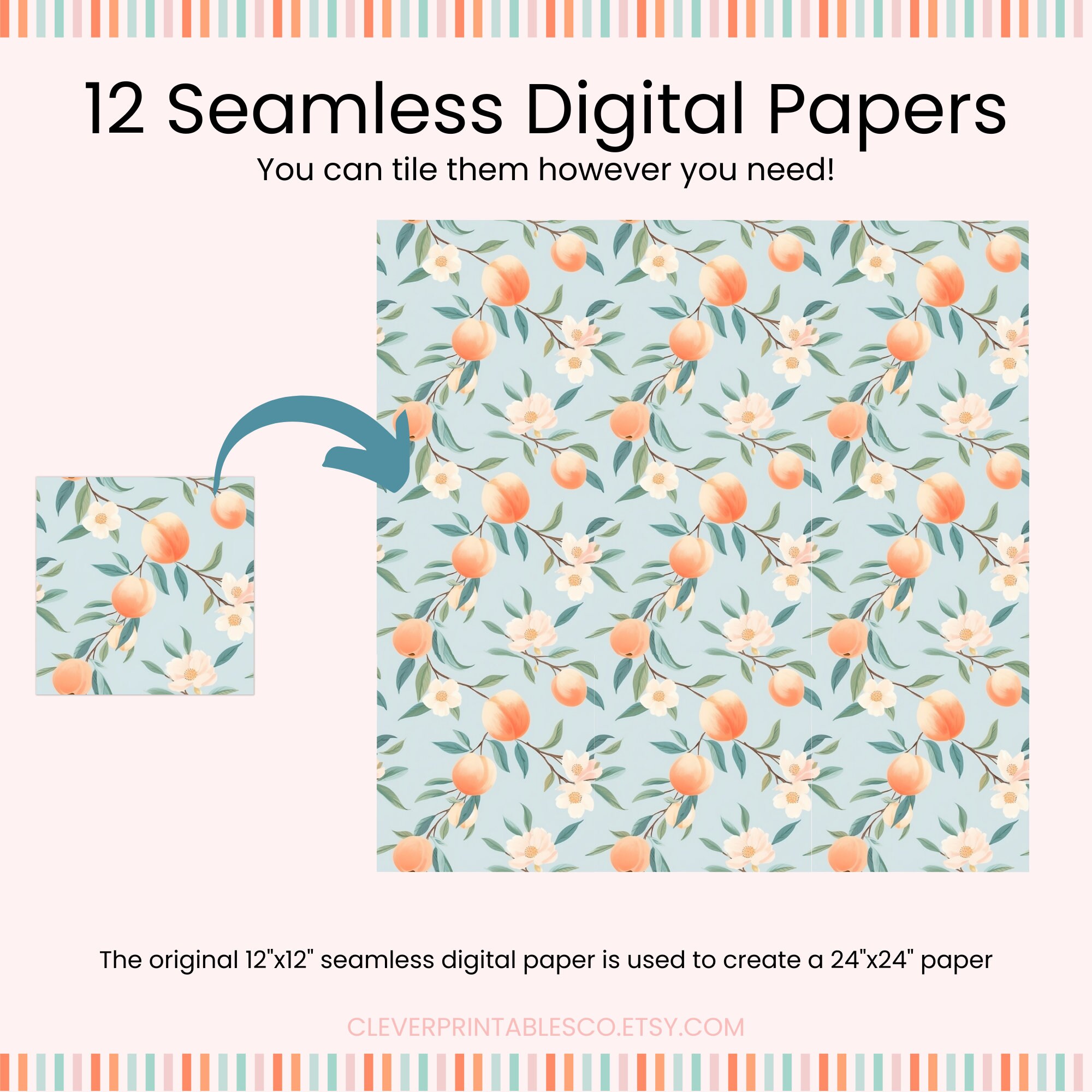 Peachy Days Digital Paper Peach Pattern Cute Peach Patterns Peach ...