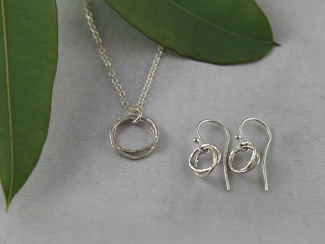 Hammered Sterling Silver Jewelry Set: Irregular Circle Necklace and ...