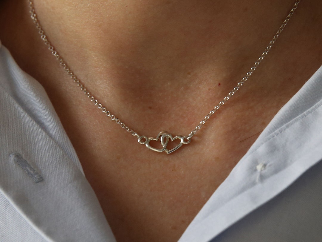 Double Hearts Necklace in Sterling Silver Two Hearts - Etsy