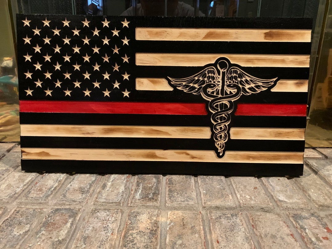 Red Line Wooden Flag, Nurse Flag, Medical Flag, Wooden Signs, Custom ...