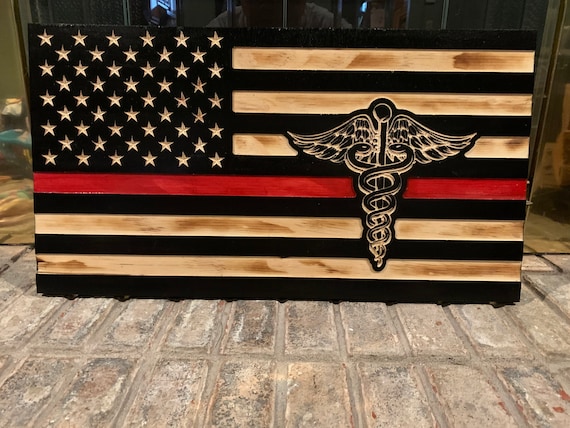 Red Line Wooden Flag Nurse Flag Medical Flag Wooden Signs - Etsy