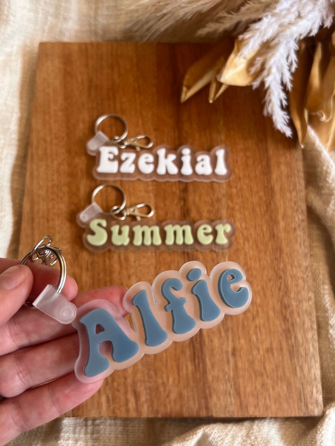 Bubble Acrylic Name Tag - Block Style | Keyring | Personalised Keychain ...