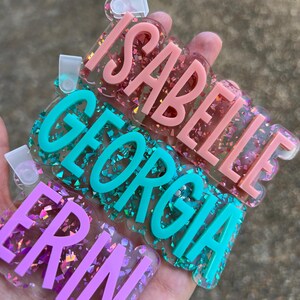Tinsel Glitter Bag Tag |acrylic Name Tag | Keyring | Personalised ...