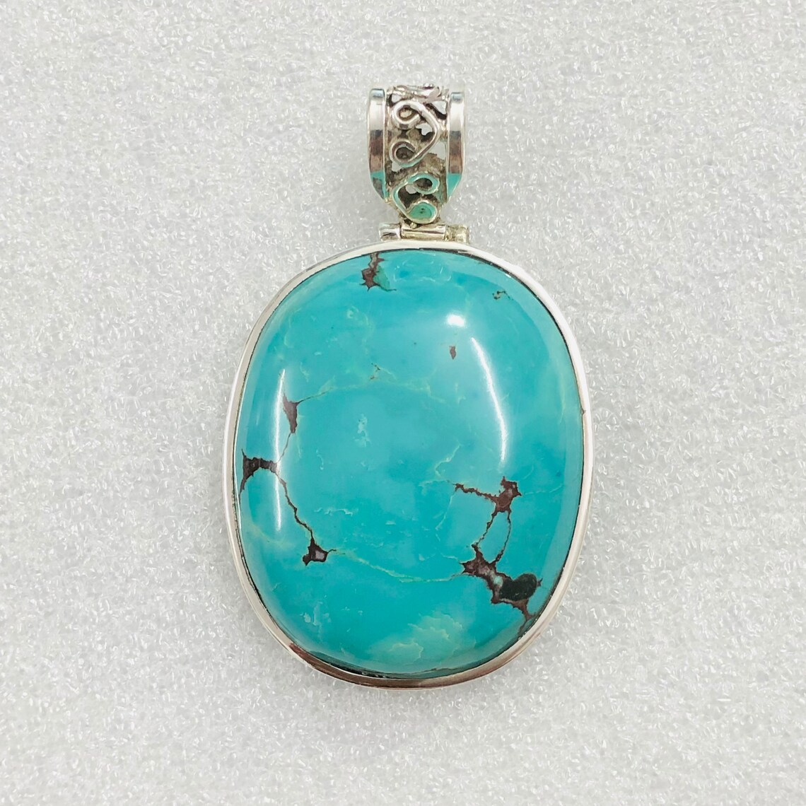 Natural Tibetan Turquoise Oval Shape Gem Necklace, 925 Sterling Silver ...