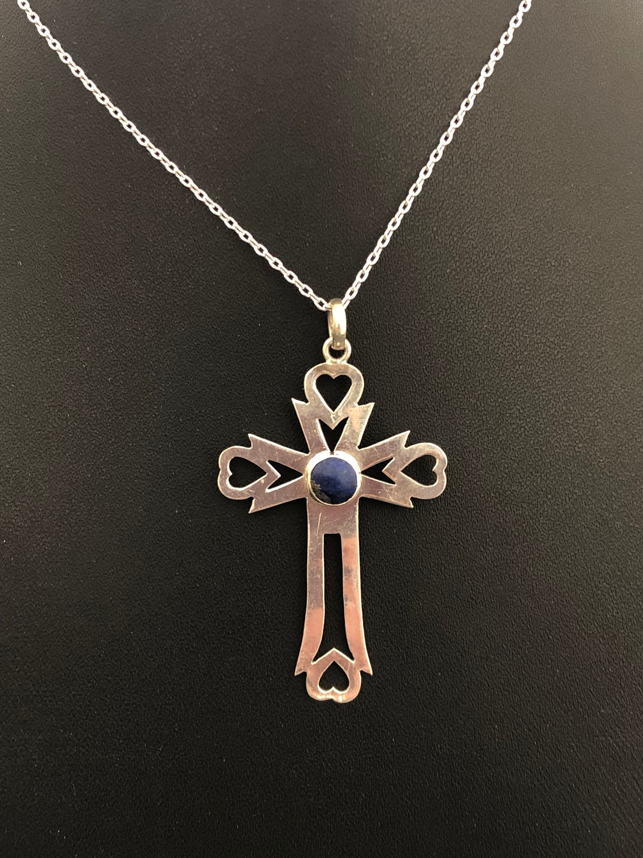 Buy Natural Gemstone Cross Pendant Necklace, 925 Sterling Silver ...
