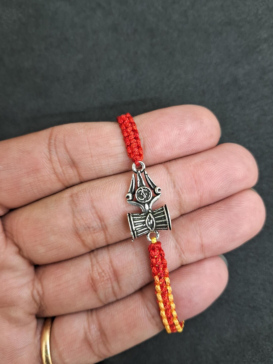 Trishul Om Damroo Oxidized Thread Bracelet, 925 Sterling Silver Lord ...