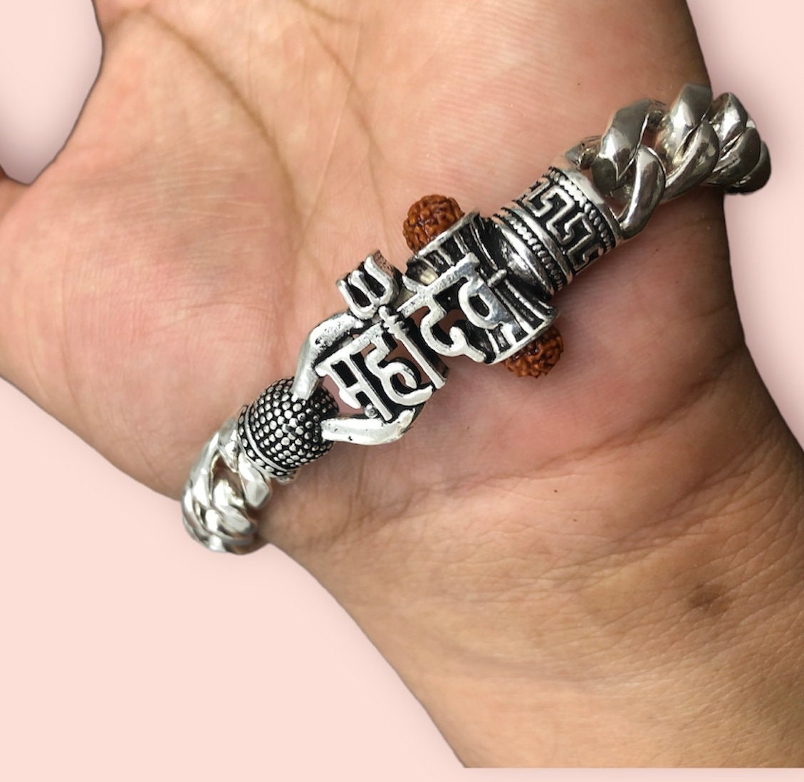 Mahadev Bracelet - 925 Sterling Silver Curb Bracelet - Oxidized ...