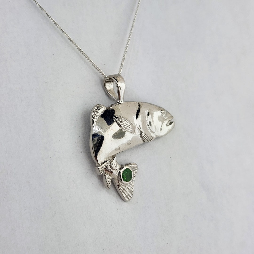Fish Pendant in Sterling Silver With Tsavorite Garnet - Etsy