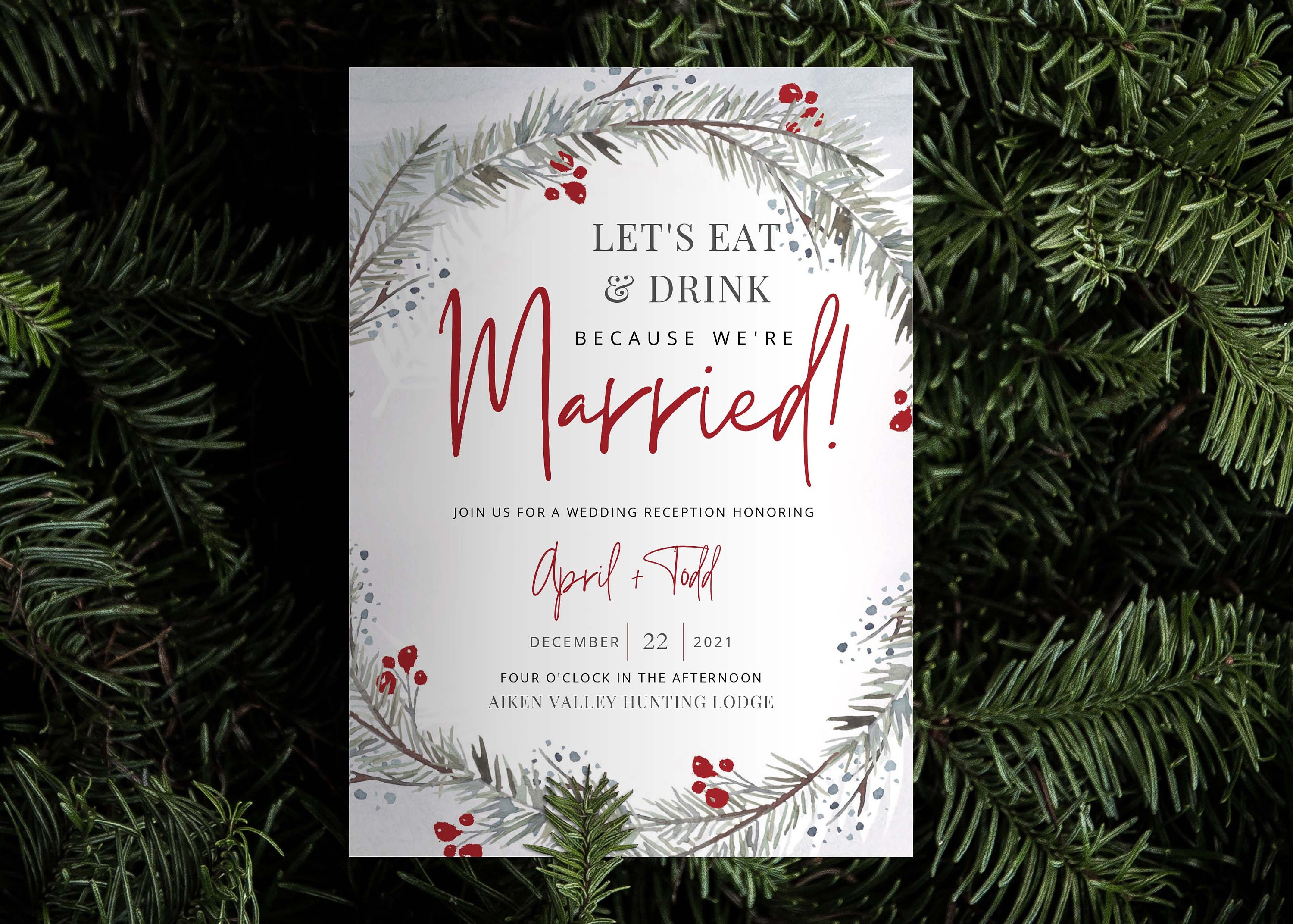 EVE Winter Wedding Reception Invitation, Red Christmas Wedding ...