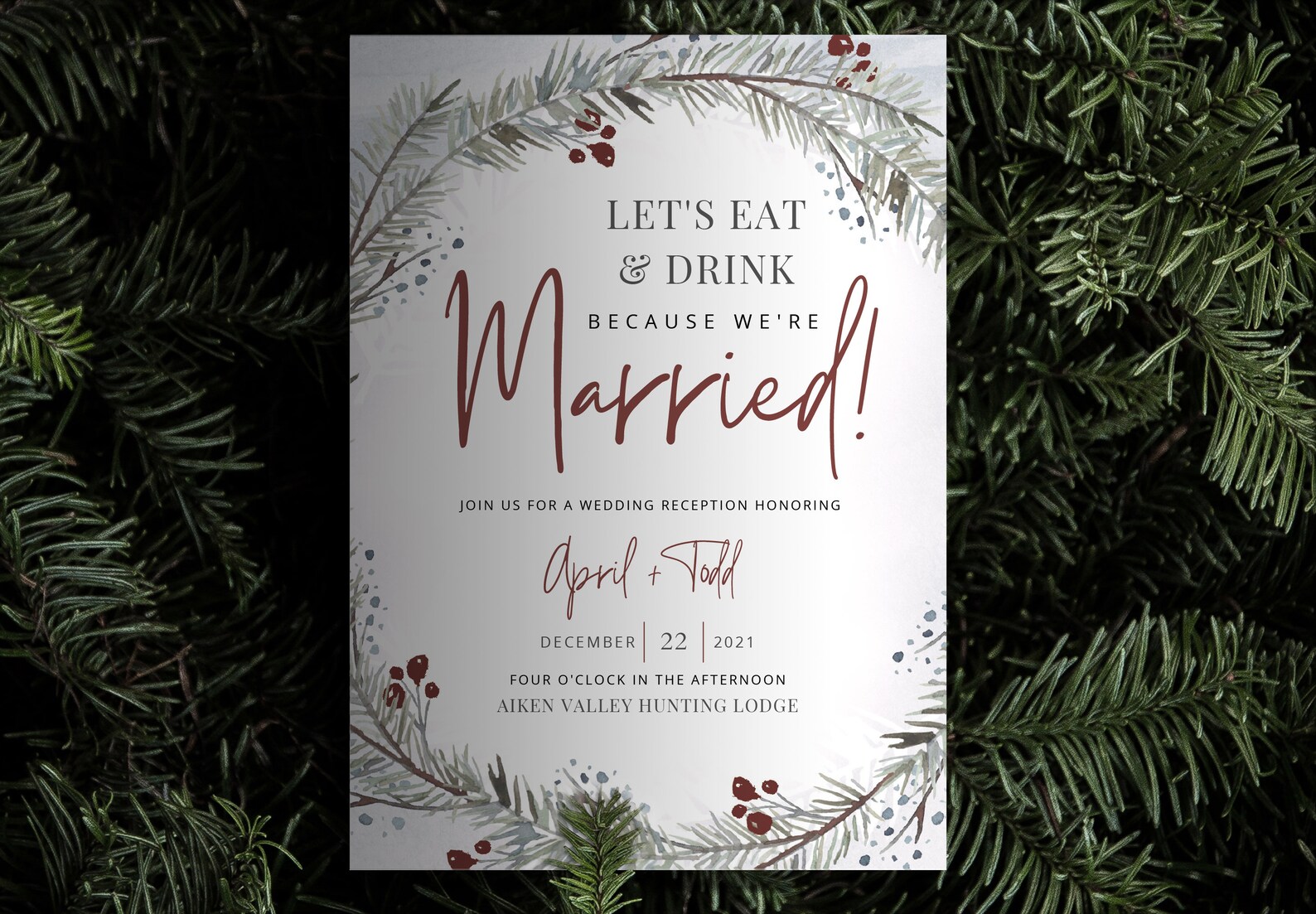 APRIL Winter Wedding Reception Invitation Christmas Wedding - Etsy
