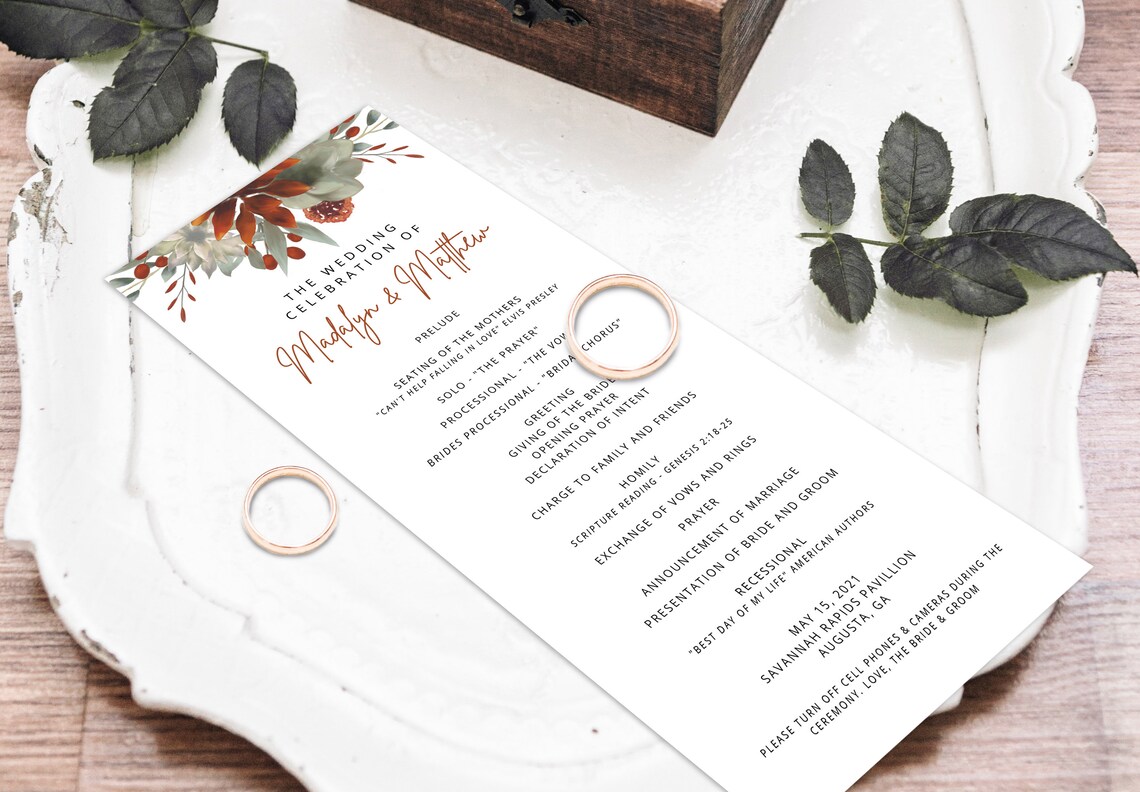 MADALYN Fall Wedding Program, Printable Template, DIY Wedding Party ...