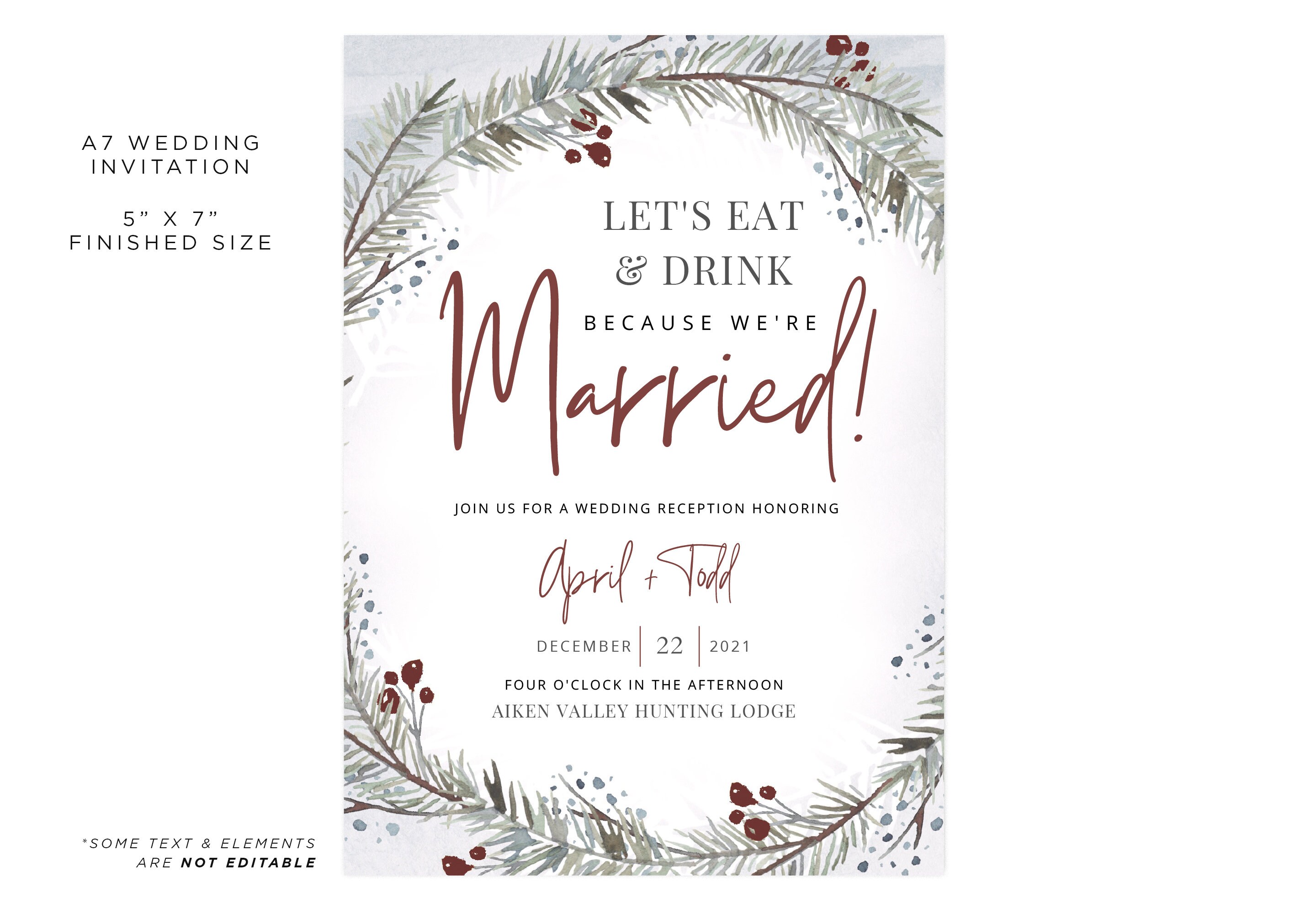 APRIL – Winter Wedding Reception Invitation, Christmas Wedding ...