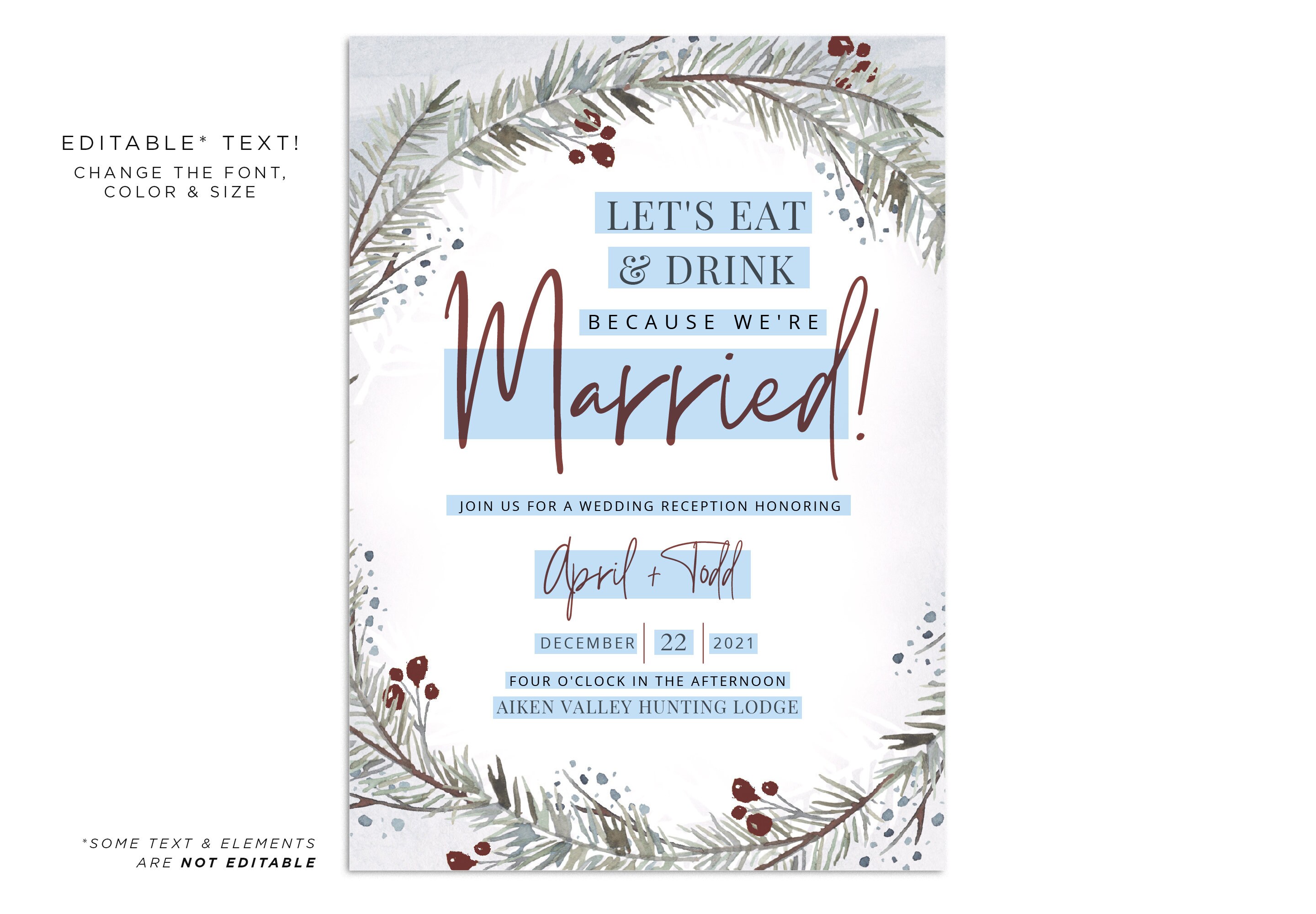 APRIL – Winter Wedding Reception Invitation, Christmas Wedding ...