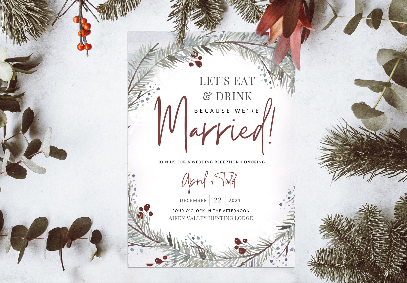 APRIL Winter Wedding Reception Invitation Christmas Wedding - Etsy