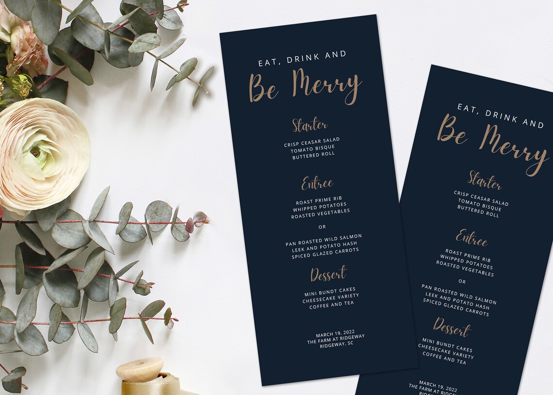 KAYLA Navy Blue Wedding Menu Printable Template Download - Etsy
