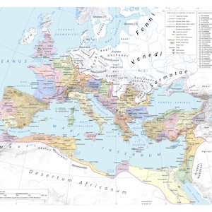 Roman Empire Political Map Latin Europe Rome Roads Hadrian Poster Art ...