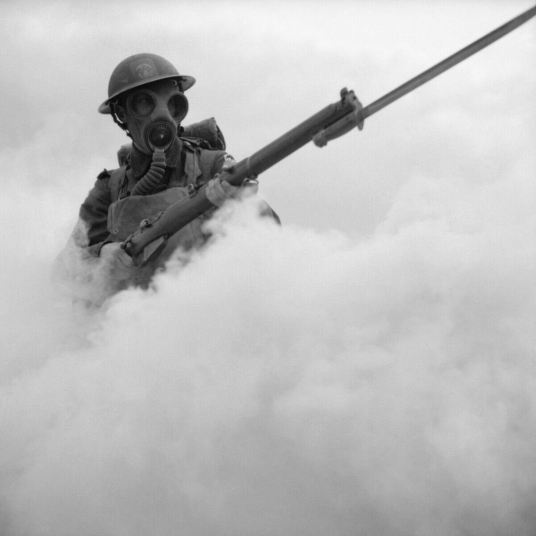British Soldier Gas Mask Bayonet Training Smoke Screen Photo Poster Art ...