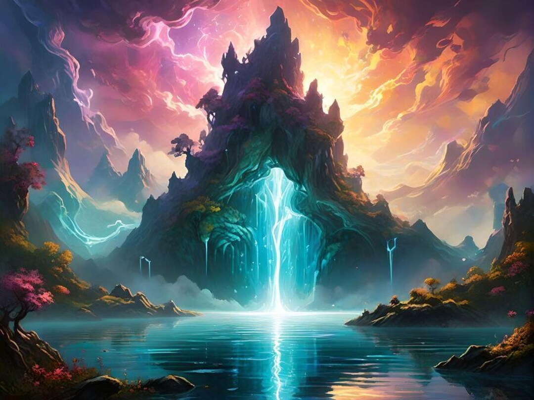 Otherworldy Celestial Lake Mountain Hypnotic Clouds Exotic Art Poster Print - Etsy