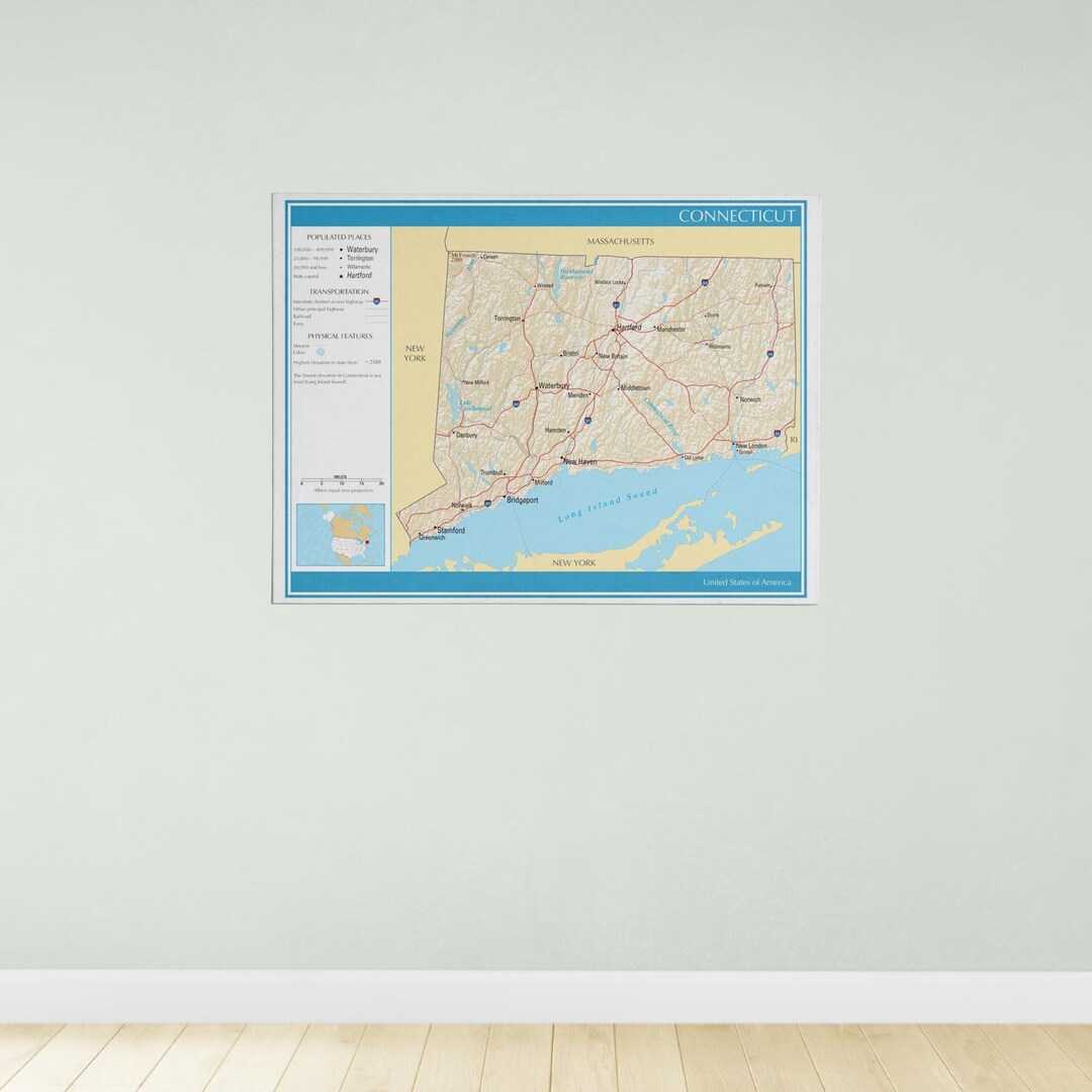 Map of the State of Connecticut United States America Political ...