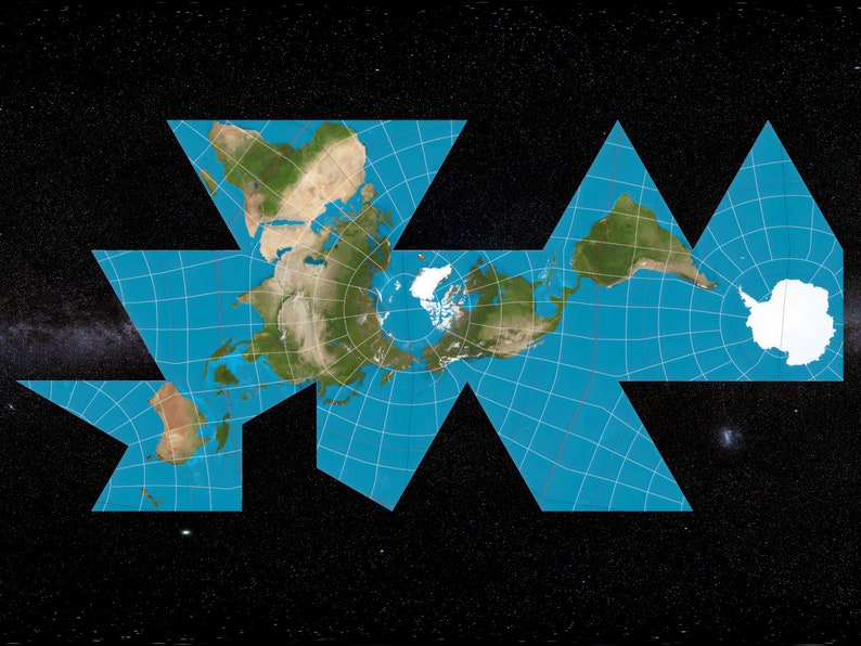 Buckminster Fuller Dymaxion Projection Earth Satellite World Map on a ...