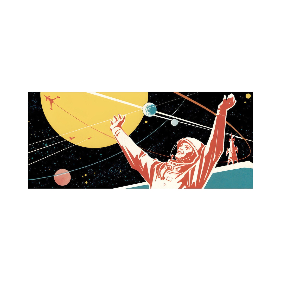 Soviet Union Retro Space Art Planets Cosmonaut Poster Art Print 10 X 24 ...