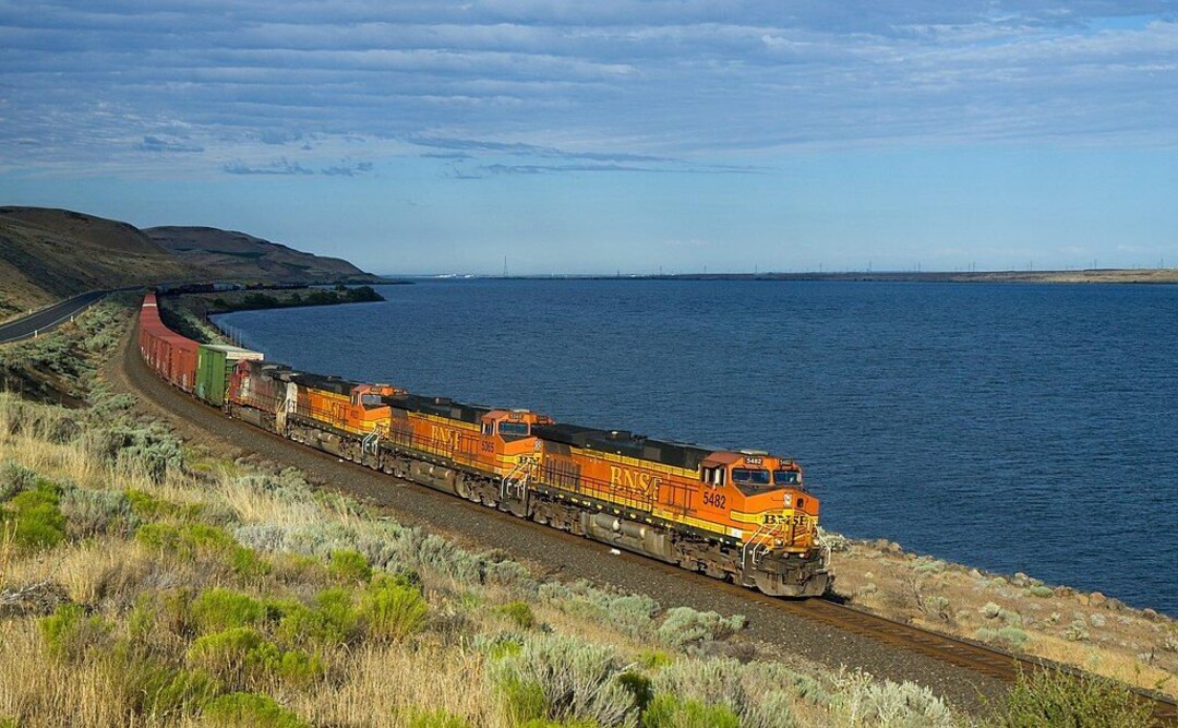 Freight Train Along River Washington Landscape Photo Poster Art Print ...