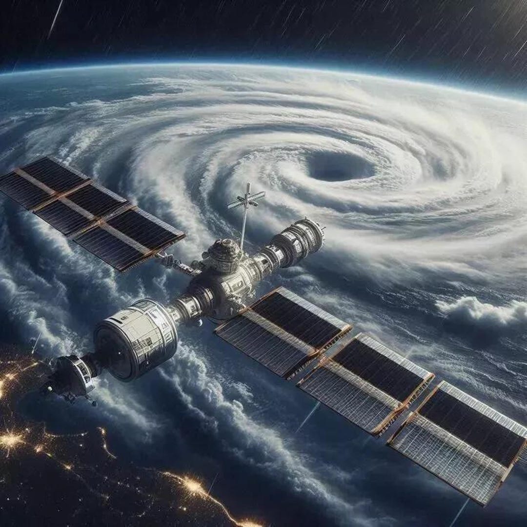 Space Station Earth Orbit Hurricane Storm Clouds Sea Land Poster Art ...