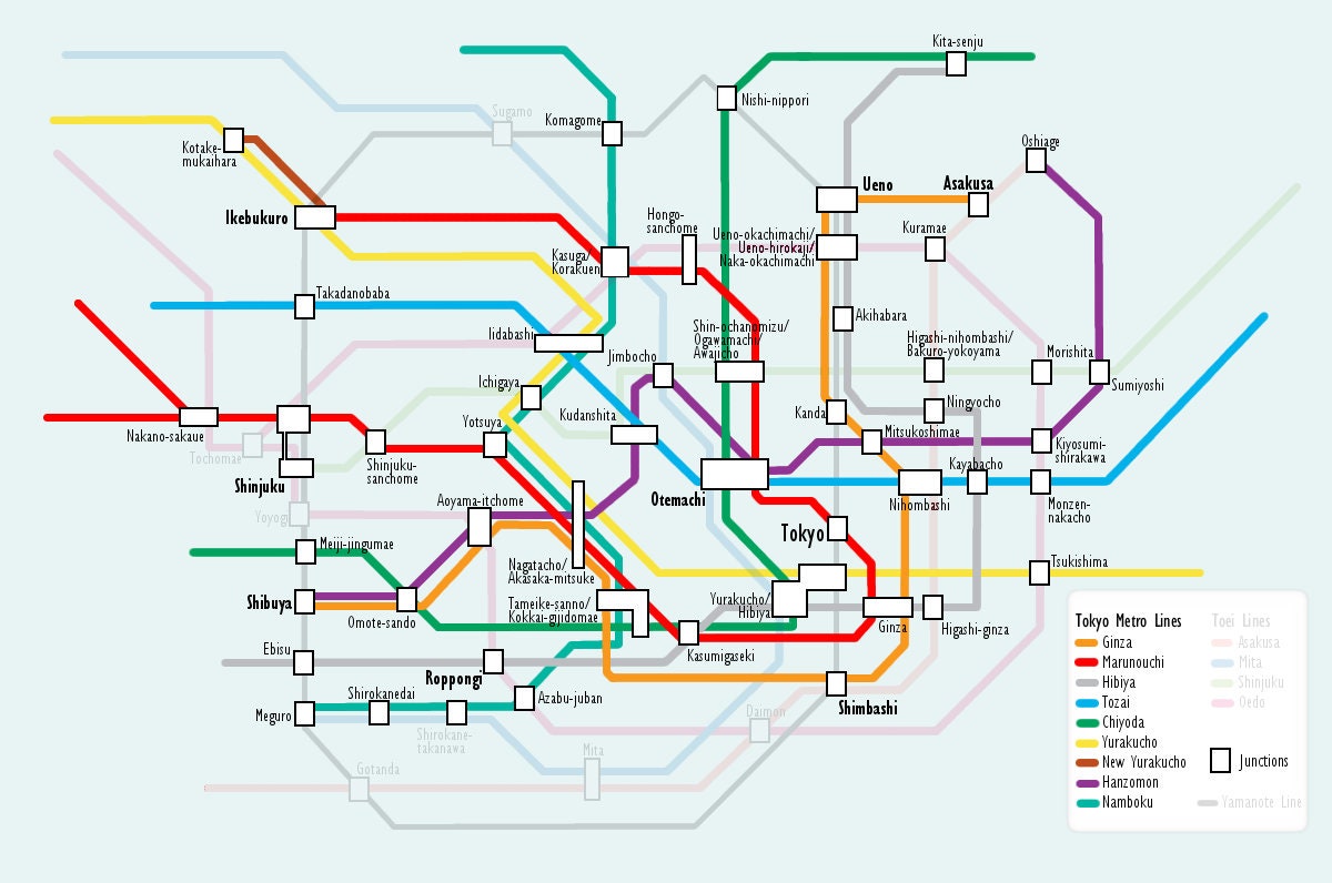 Tokyo Japan Metro System Subway Diagram Transit Map Train | Etsy