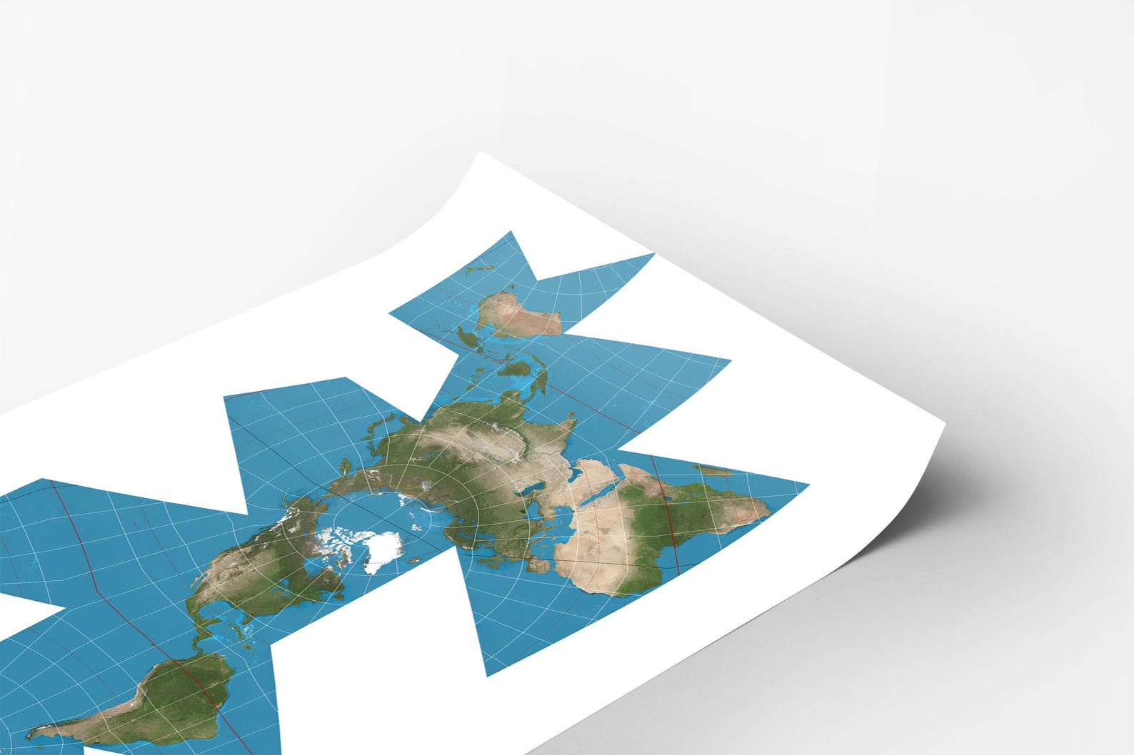Buckminster Fuller Dymaxion Projection Earth Satellite World Map White ...
