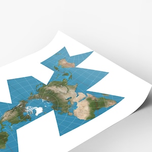 Buckminster Fuller Dymaxion Projection Earth Satellite World Map White ...
