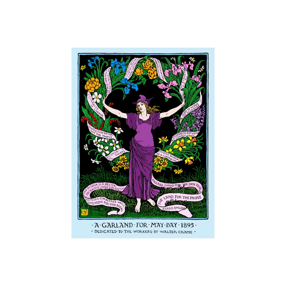 Walter Crane A Garland for May Day Mayday 1895 Woodcut Colorized Poster ...