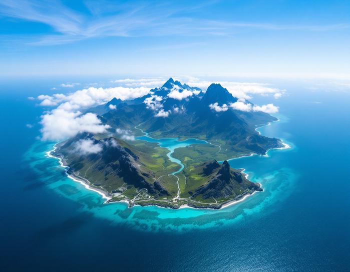 Aerial View of an Island With Mountains and a Turquoise Ocean Poster 18 ...