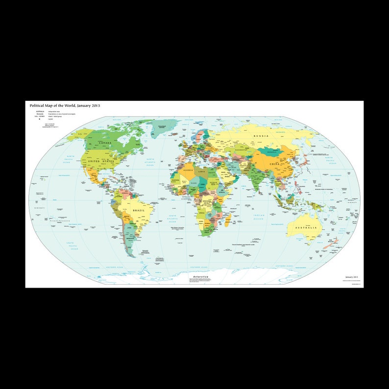 Earth Nations World Political Wall Map Robinson Projection - Pick Large ...