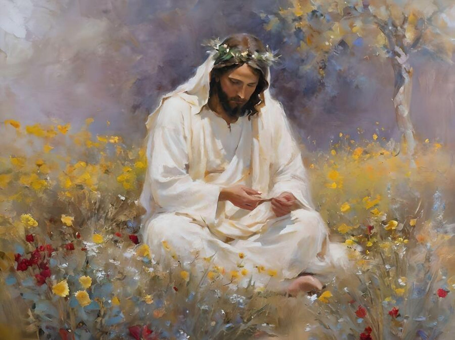 Jesus Christ Lonely Alone Wildflowers Meadow Christianity Poster Art ...