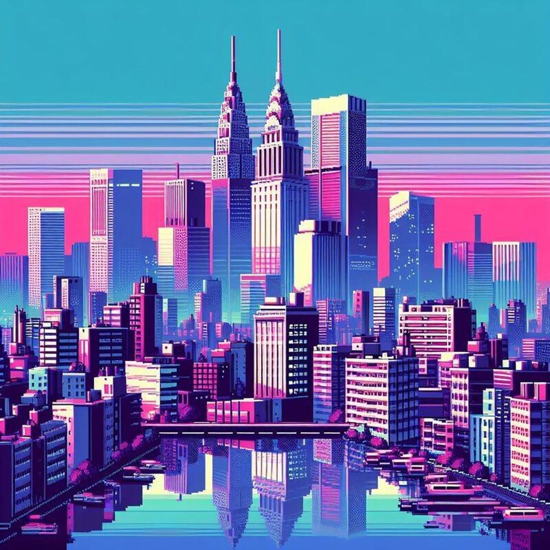Neon Vaporwave Cityscape City Skyline 80s 90s Domes Poster Art Print 24 ...