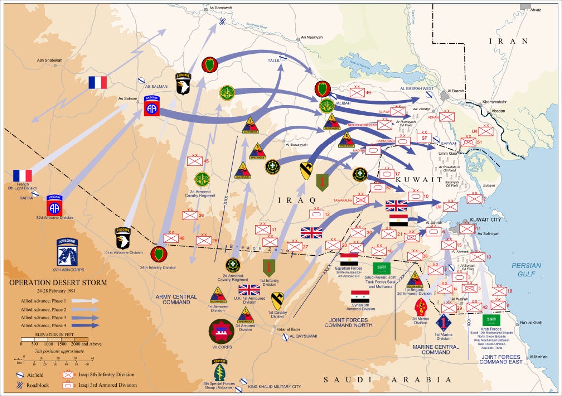 Operation Desert Storm Iraq 1991 Map Ground Maneuvers Poster Art Print ...