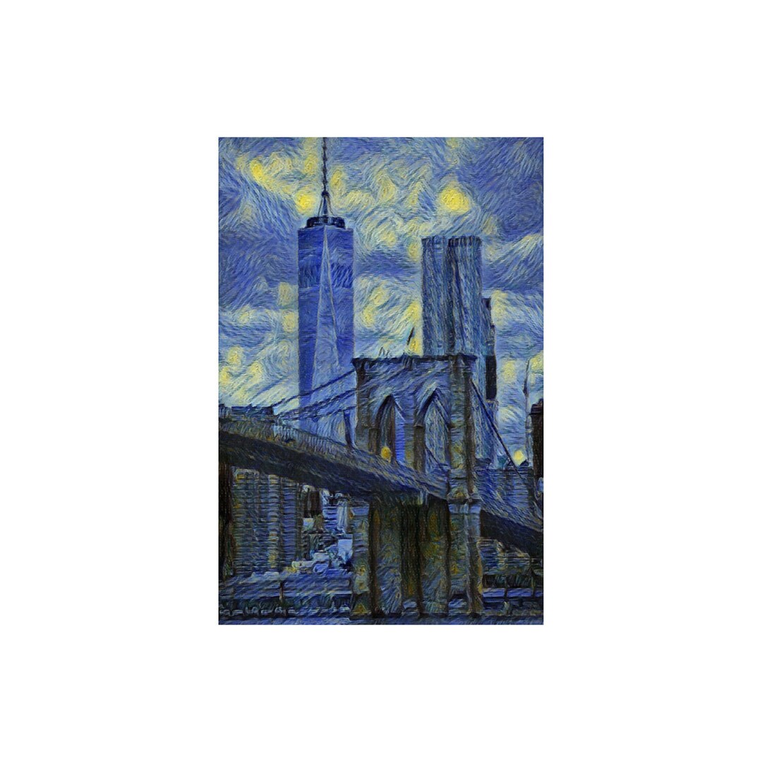 One WTC Brooklyn Bridge New York Manhattan Skyline Starry Night Poster ...