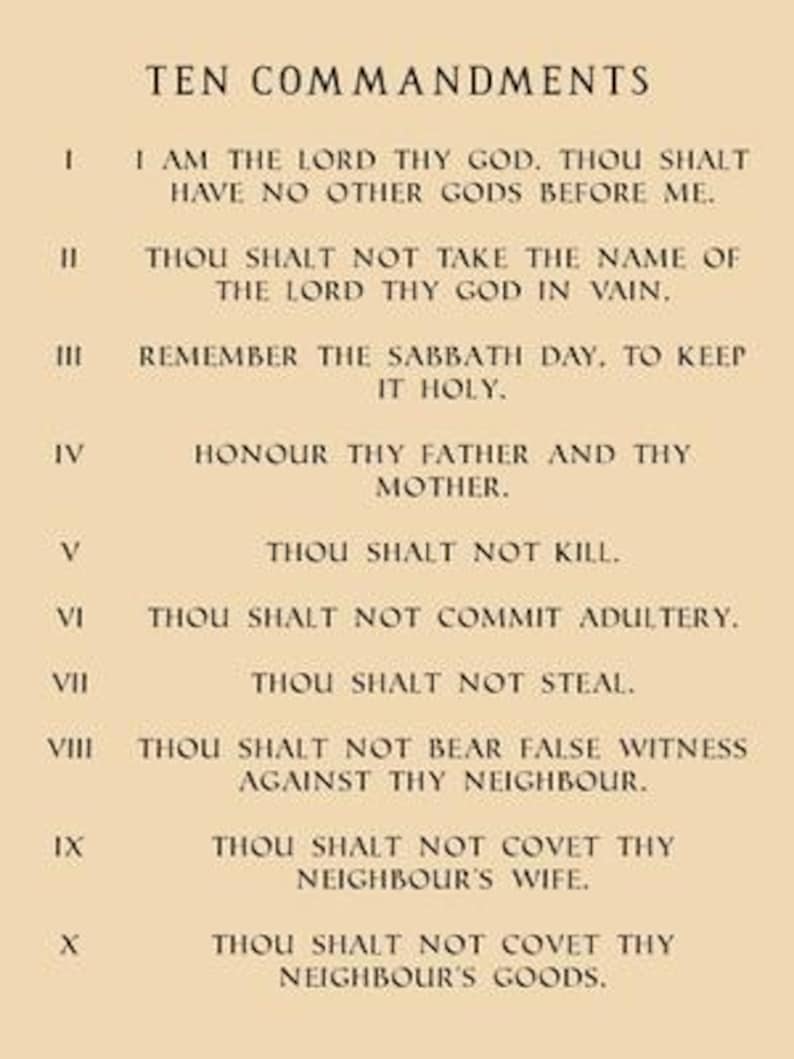 The Ten Commandments 10 Genesis Bible Minimalist Beige Sign Wall Poster ...
