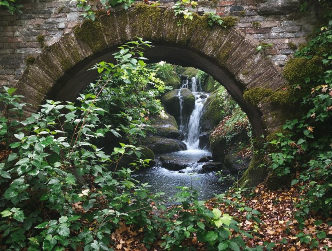 Small Hidden Waterfall Flows Under Stone Arch Bridge Poster Print - Etsy