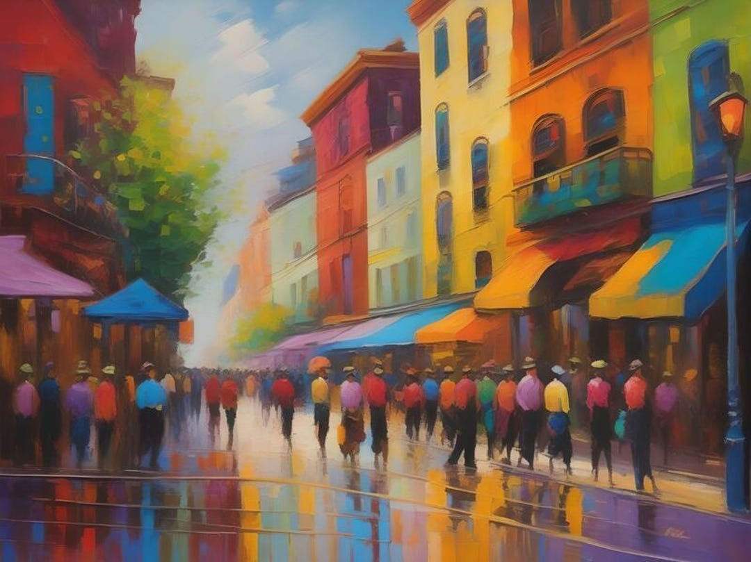 Impressionistic City Street Scene People Buildings Poster Art Print 18 ...