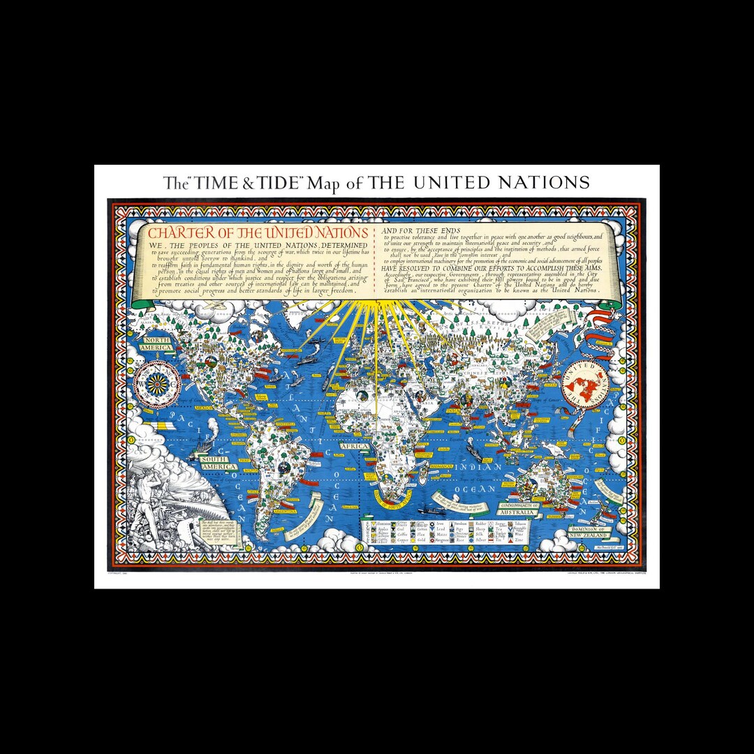 Time and Tide Map of the United Nations Preamble Charter Illustrated ...