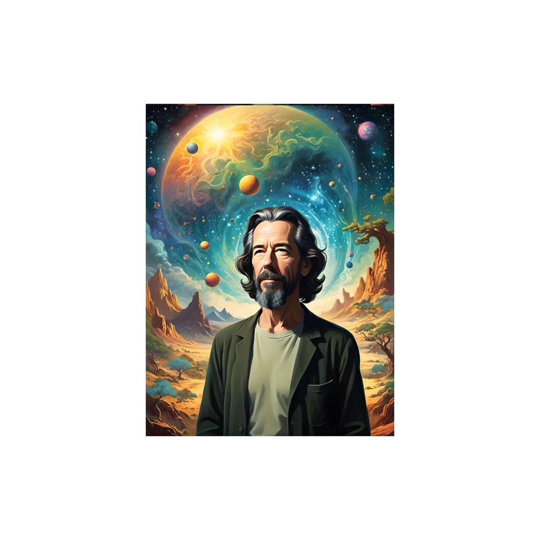 Alan Watts Portrait Philosophy Dream Rainbow Fantasy Planets Poster Art ...