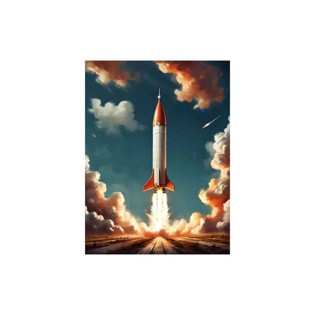 Retro Rocket Ship Space Ship Blast off Take off Launch Runway Poster ...
