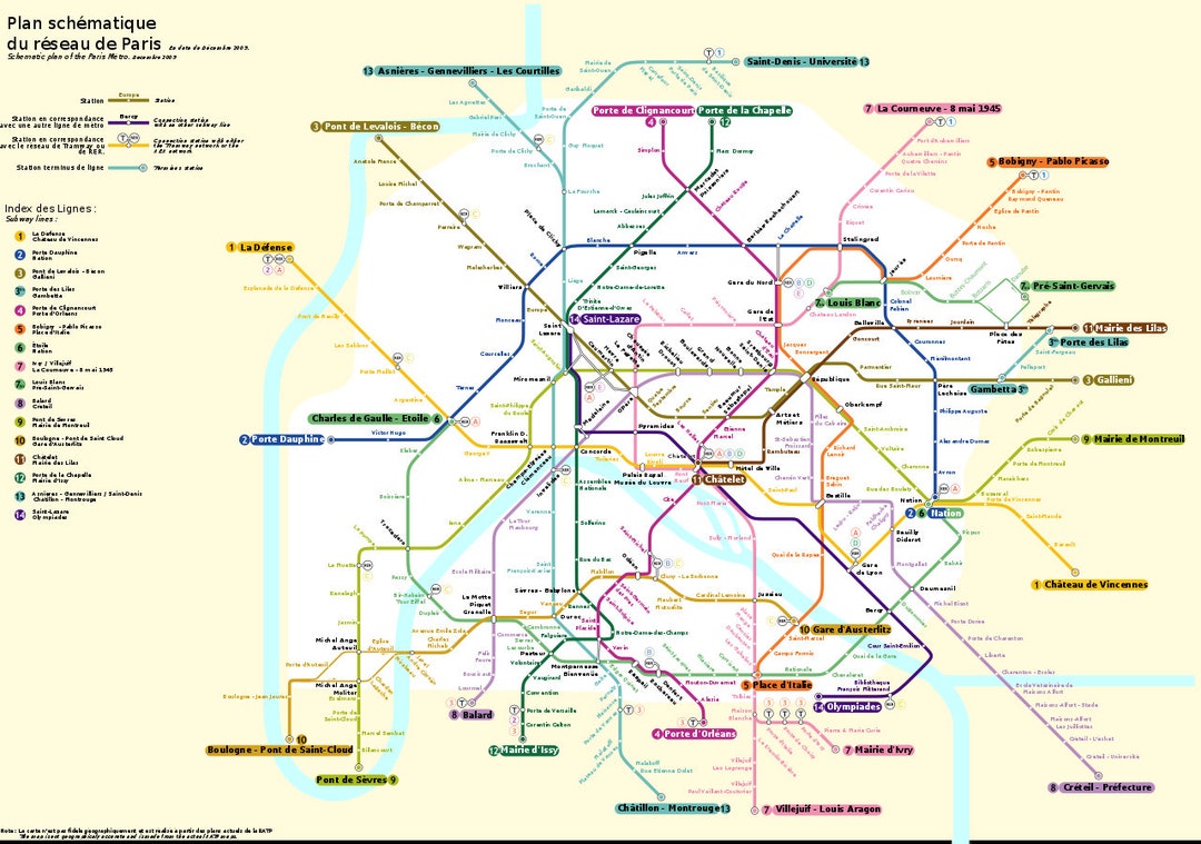 Paris France Metro System Subway Diagram Map Train Rail Railroad - Etsy