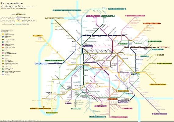Paris France Metro System Subway Diagram Map Train Rail - Etsy