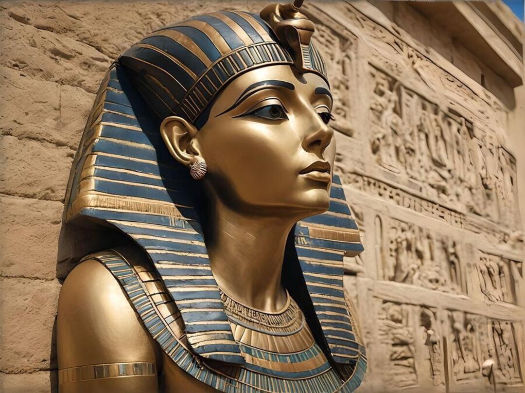 Ancient Egypt Pharaoh Queen Hieroglyphs Gold Sarcophagus Statue Poster ...
