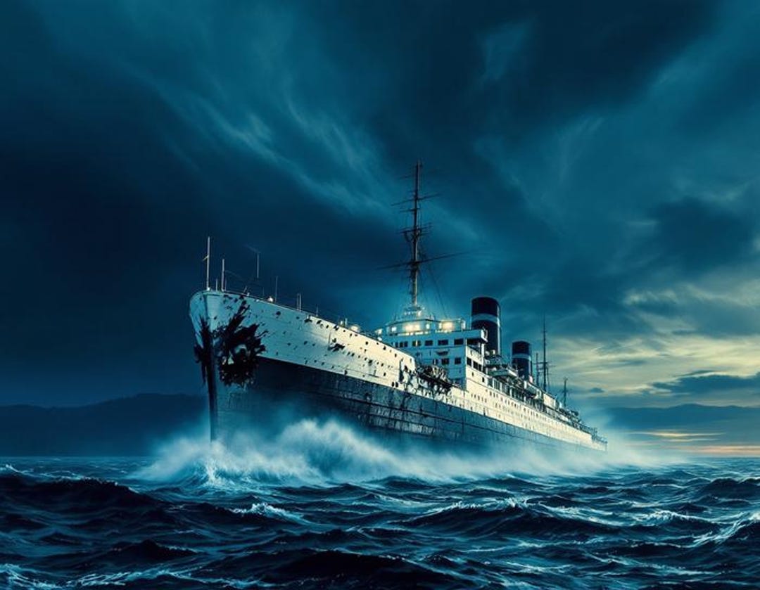 Large Ghost Ship Storm Ocean Dark Clouds Derelict Poster Art Print 18 X ...