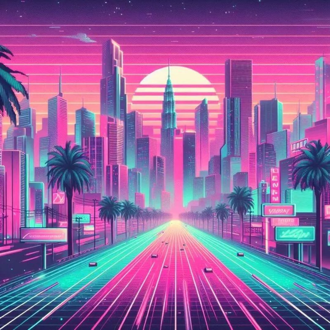 Neon Vaporwave Cityscape City Skyline 80s 90s Domes Poster Art Print 24 ...