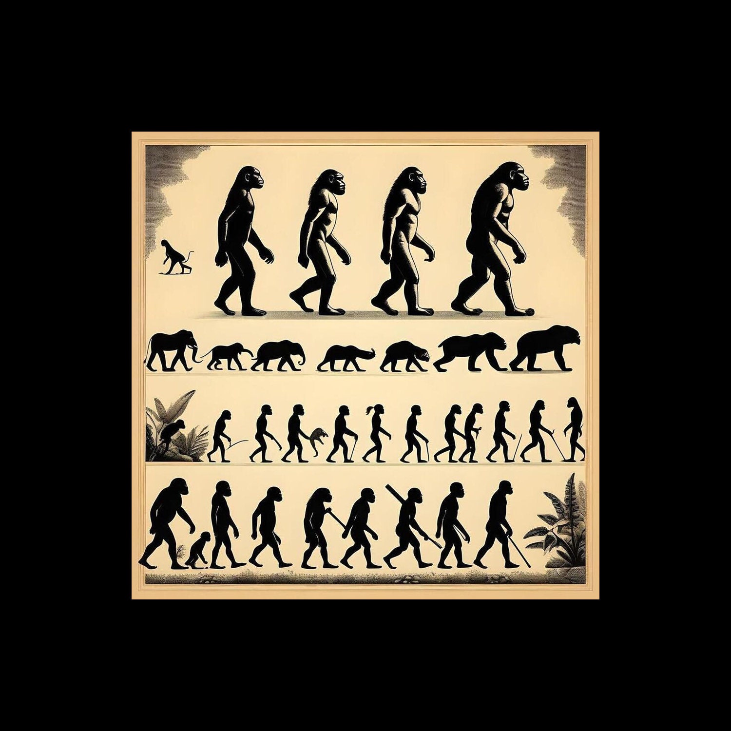 Human Evolution Biology Hominids Apes Group Diagram Chart Engraving ...
