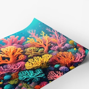 Colorful Rainbow Corals Coral Reef Seascape Underwater Branches Poster ...